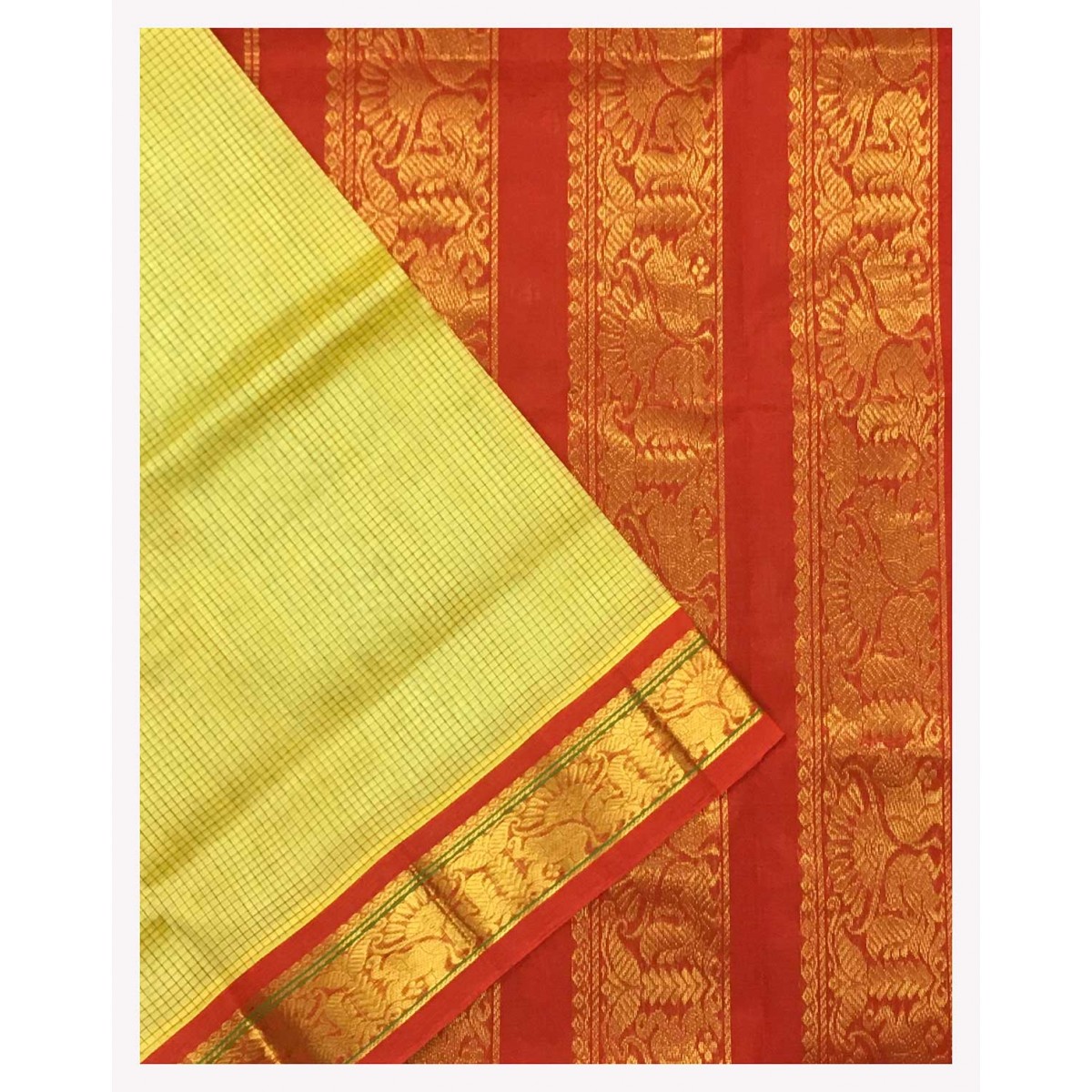 Yellow Checks Silk Cotton Saree